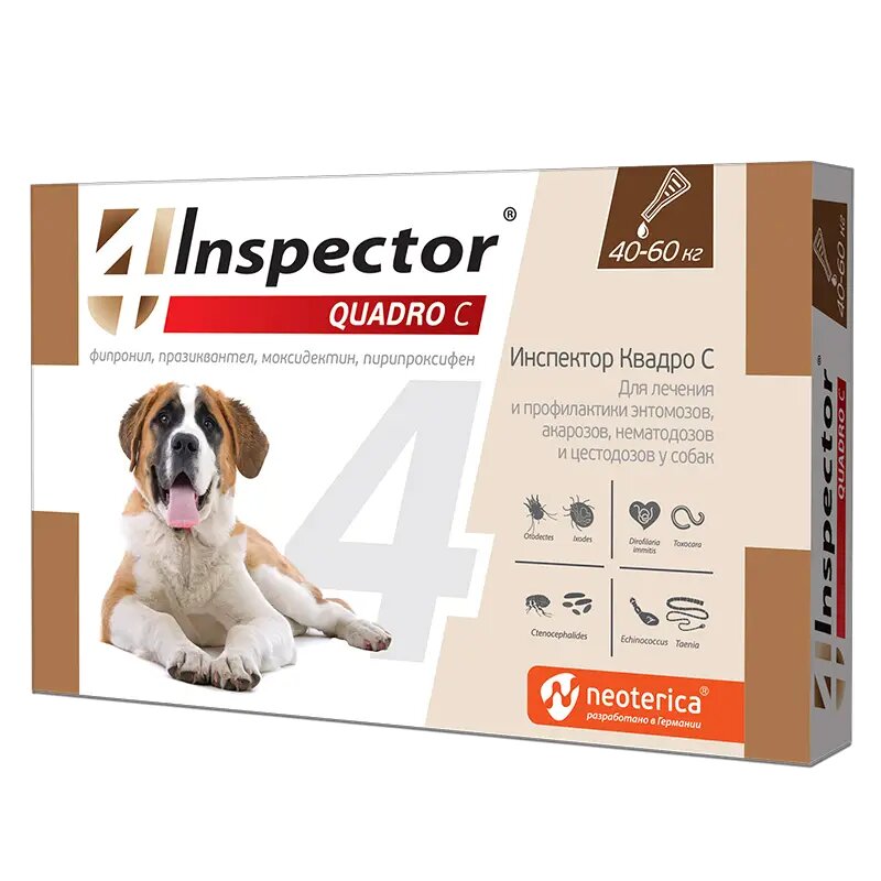 Inspector Quadro Капли на холку для собак 40-60 кг пипетка 1 шт