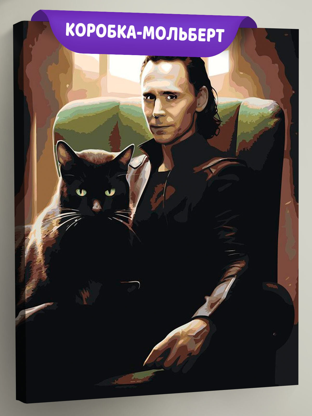 Картина по номерам на холсте с подрамником "Марвел Marvel: Бог обмана Локи и кот" Раскраска 40х50, Мстители Мужчины Люди