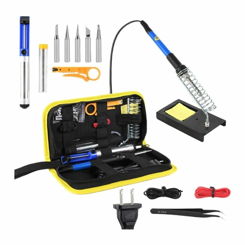 1 комплект из 15 предметов, сварочный набор для электрического паяльника с регулируемой температурой-синий-стандарт США