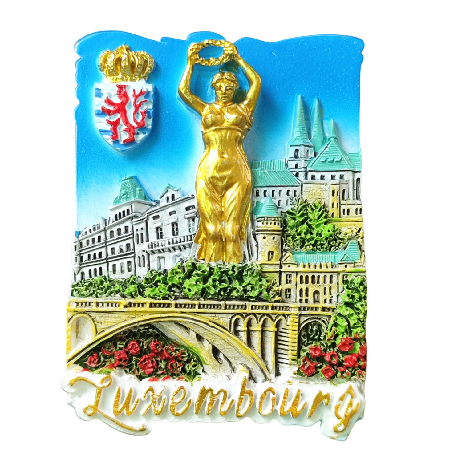 3D-магнит на холодильник «Люксембург», декоративный магнит из смолы со статуей Победы и городским пейзажем, сувенирный магнит на холодильник для кухни, офиса, шкафчика и домашнего декора, 4,7 x 6,6 см