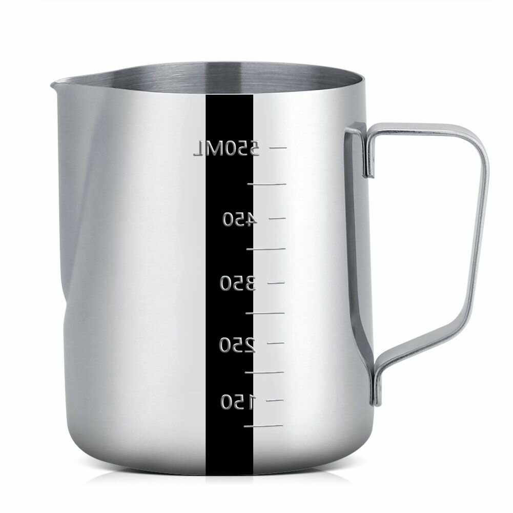 Кувшин для вспенивания молока из нержавеющей стали на 600 мл с мерной чашкой и кружками для кофе эспрессо, идеально подходит для бариста, латте-арта и капучино