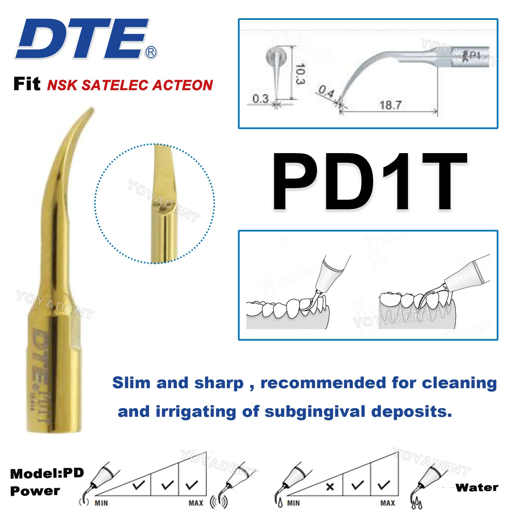 Woodpecker DTE Наконечники для скалера PD1/PD1T/PD3/PD4 PD1T 1PC