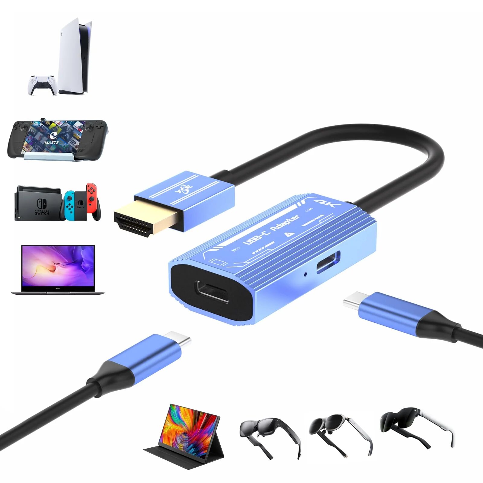 EQP Адаптер HDMI на USB C 4K 60Гц для умных очков