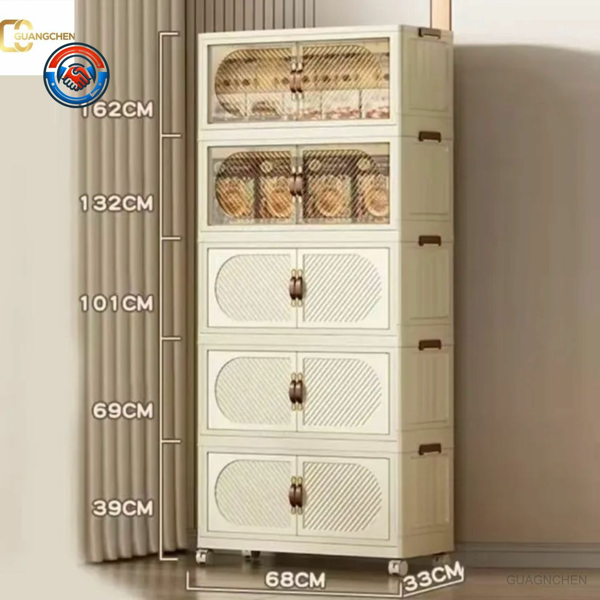 Складной шкаф на колесах, пятисекционный компактный шкафчик для дома, мобильная система хранения одежды и вещей, удобная раскладная конструкция для экономии места