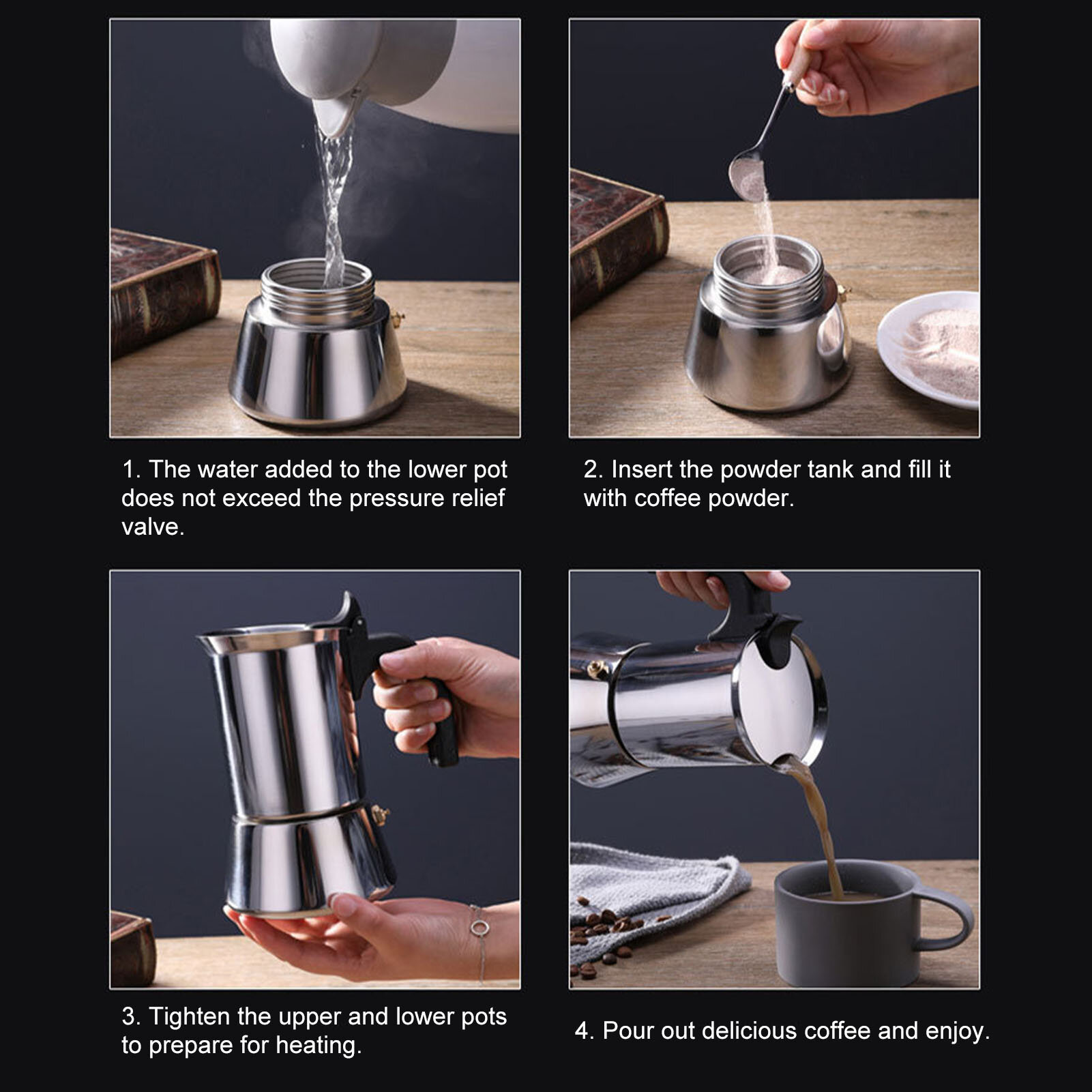 Утолщенная кофеварка из нержавеющей стали Moka Pot, кофейник для домашней кухонной техники, принадлежности