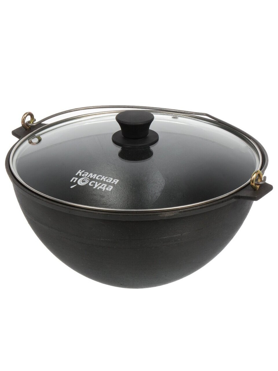 Казан чугун, 7 л, с крышкой, крышка стекло, с дужкой, Камская посуда, к72д