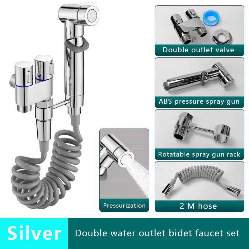 Серый смеситель для биде, ручной кран для ванной и туалета, Душевая насадка для биде, Распылительная насадка, самоочищающиеся гигиенические краны для унитаза Двойной выход гигиенический туалет биде душ
