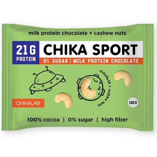 Протеиновый шоколад Chikalab молочный с кешью 100 гр.