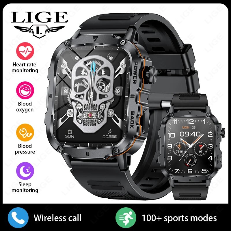 2025 Rugged Military Smart Watch Men Outdoor Watches lP68 Waterproof 1.95" Al Voice Bluetooth Call Smartwatch For Android lOS