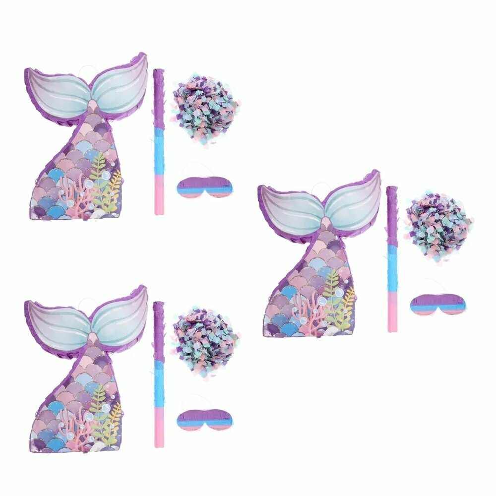 Набор из 3 бумажных пиньят с хвостом русалки для украшения праздничной вечеринки