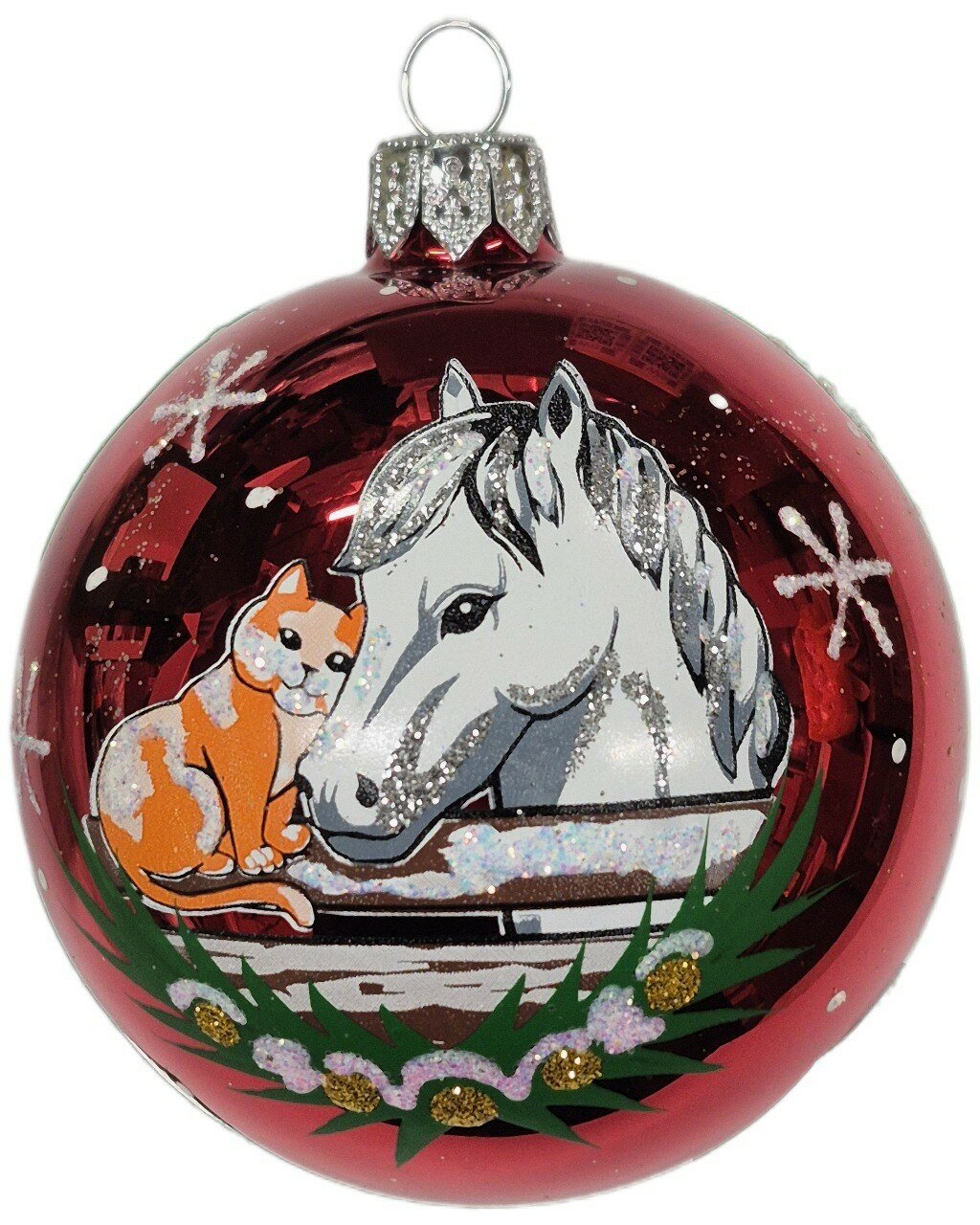 Игрушка на елку Шар 75мм "Зодиак" Лошадь-друзья"