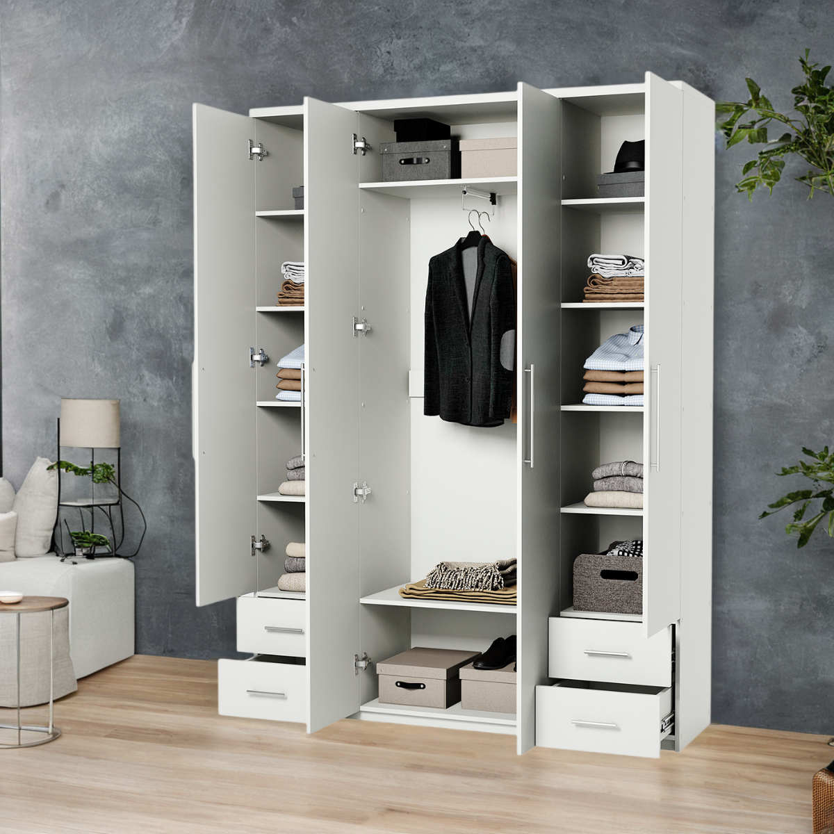 Шкаф четырехдверный Ритм МКЯ2-43 140х45х220 см, распашной, Белый текстурный