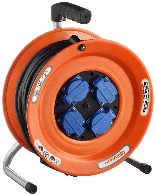 Удлинитель UNIVersal с заземлением 50 м на катушке 3,5 кВт 4 розетки КГ 3х1,5 кв. мм IP44