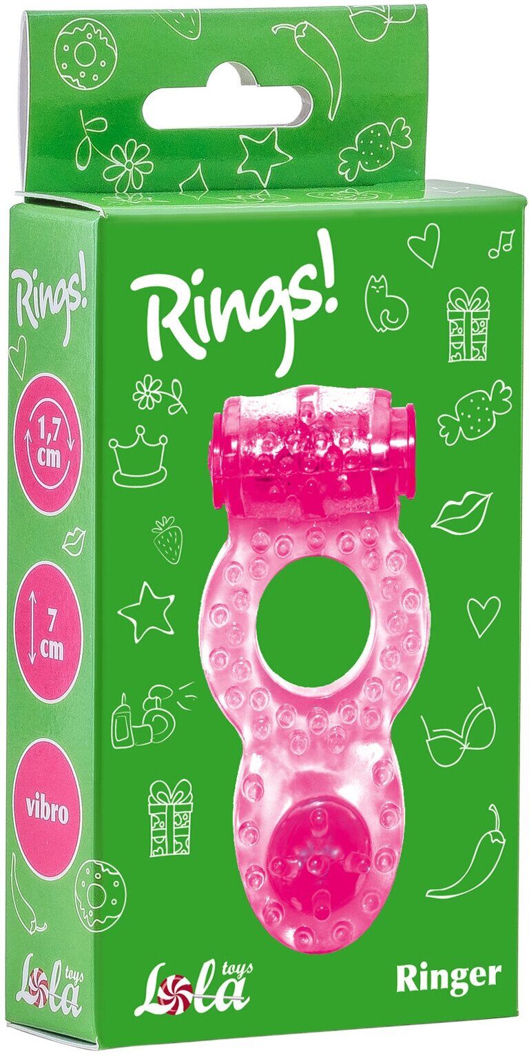 Эрекционное кольцо с вибрацией для стимуляции и продления акта, Rings "Ringer", розовое, материал TPR