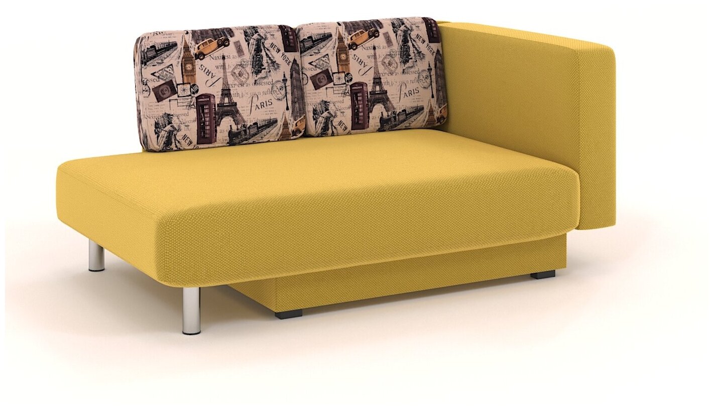 Кушетка-кровать Лион в желтом велюре с контрастными подушками, спальное место 80*200