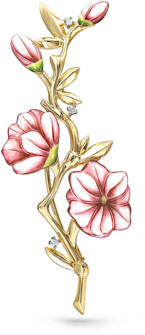 Брошь, желтое золото, 585 проба, бриллиант, финифть