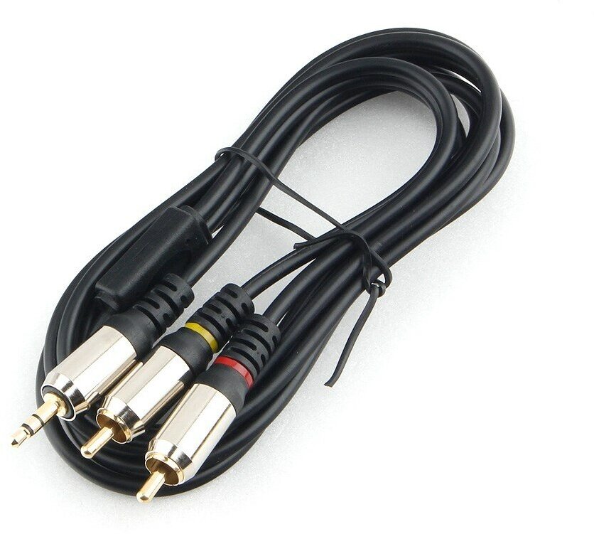 Кабель jack 3.5 мм (m) - 2xRCA (m) 1.5м чёрный, Cablexpert Pro (RCA-металл)