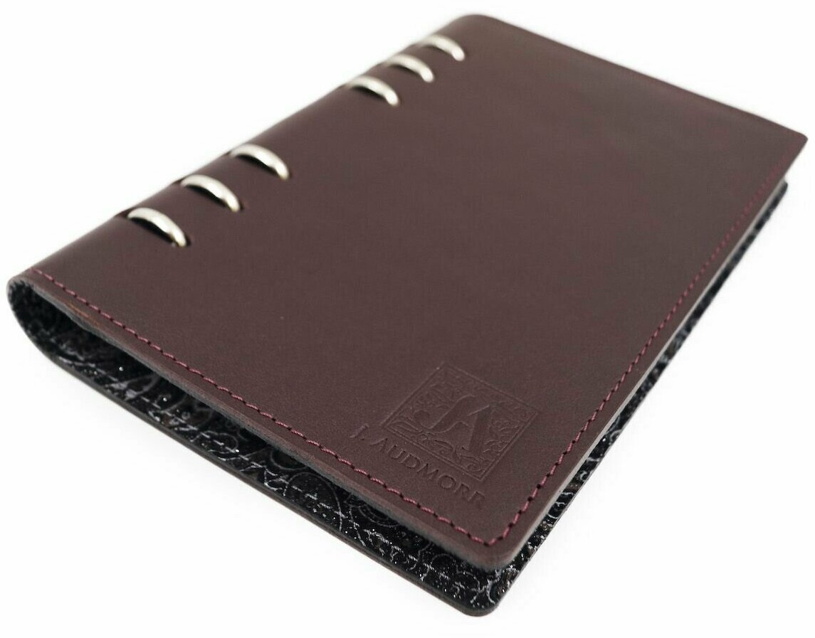 Кожаный ежедневник A5 на разъемных кольцах, тетрадь со сменными блоками, Denny Bourbon by J. Audmorr, красно коричневый , с листами в линейку