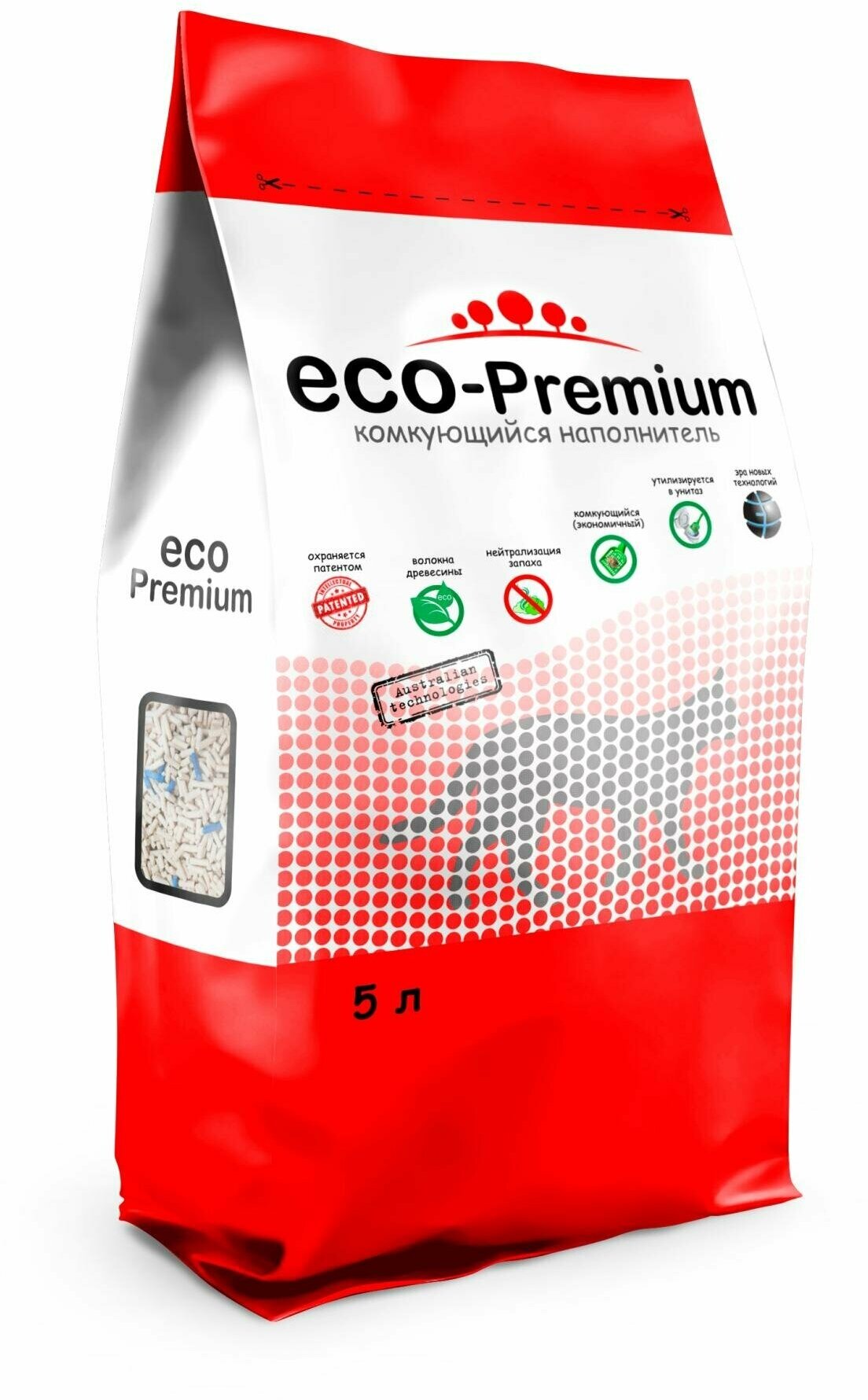 Наполнитель ECO-PREMIUM Blue комкующийся древесный с синими гранулами( 55 л )