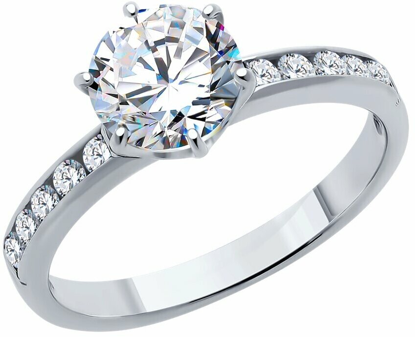 Кольцо, серебро, 925 проба, родирование, фианит