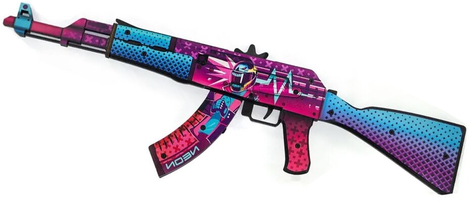 Деревянный автомат Калашникова АК-47 Неоновый Гонщик (резинкострел) Mod.2 EcoToys