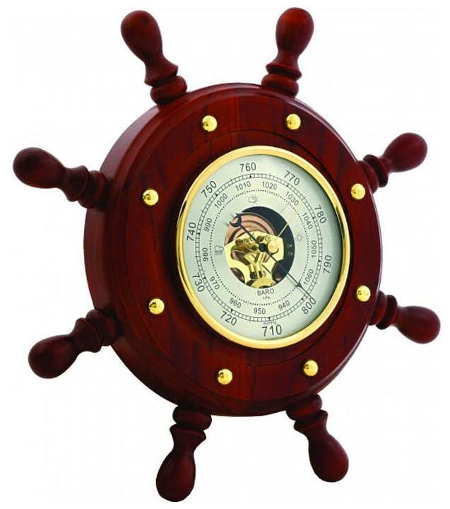Настенный барометр ШБСТ-С08 "Штурвал" из массива дерева (34 см, Россия)