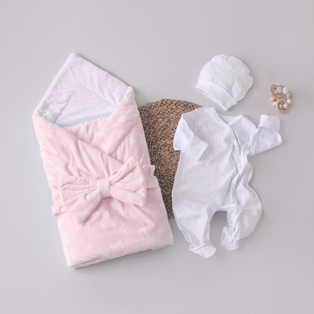 Комплект на выписку 4 предмета "Звездные дорожки", розовый, лето