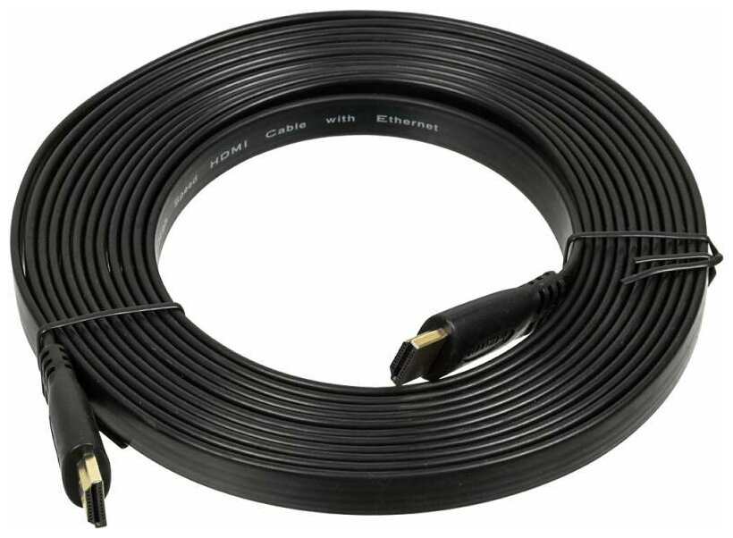Кабель аудио-видео High Speed ver.1.4 Flat HDMI (m)/HDMI (m) 5м. Позолоченные контакты черный