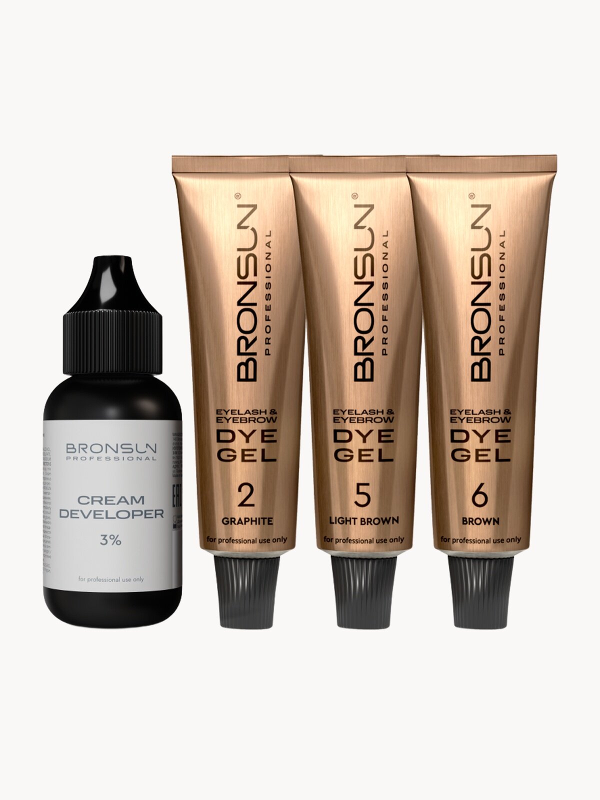 Набор для окрашивания ресниц и бровей BRONSUN "Профессиональный", 3 оттенка и оксид