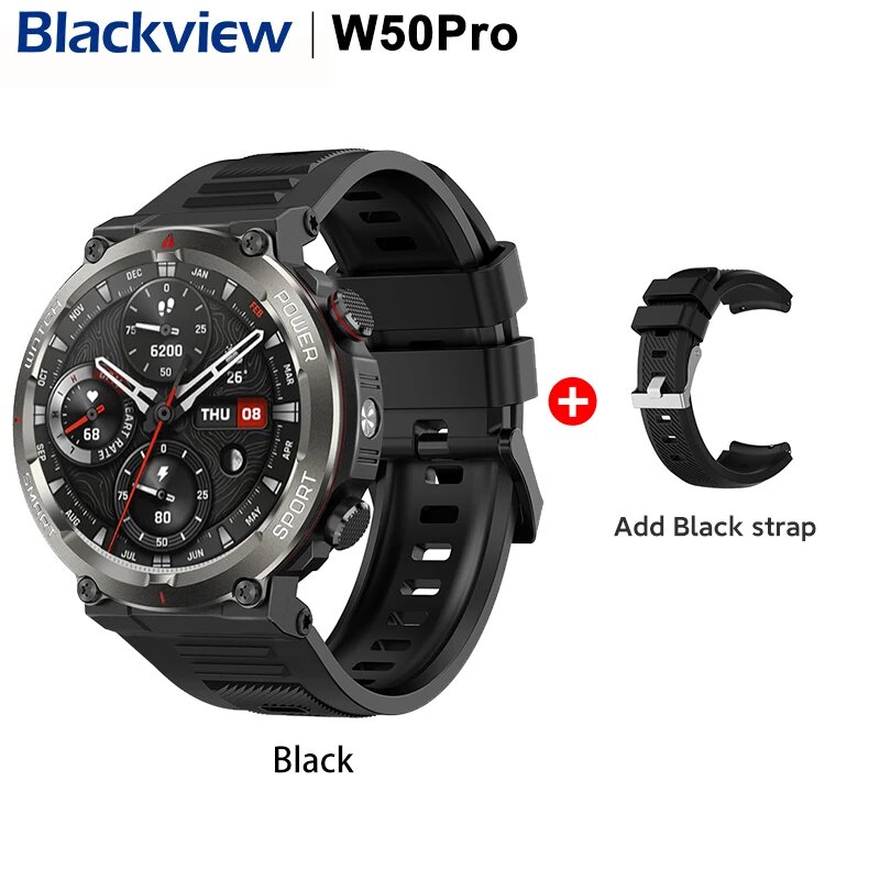 Blackview W50 Pro умные часы черные Black N Black Strap