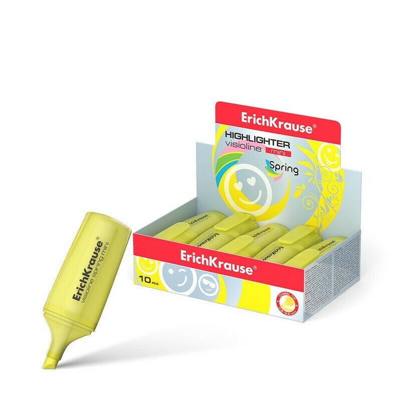 Текстовыделитель ErichKrause Visioline Mini Spring, цвет чернил желтый (10 шт. в упаковке)