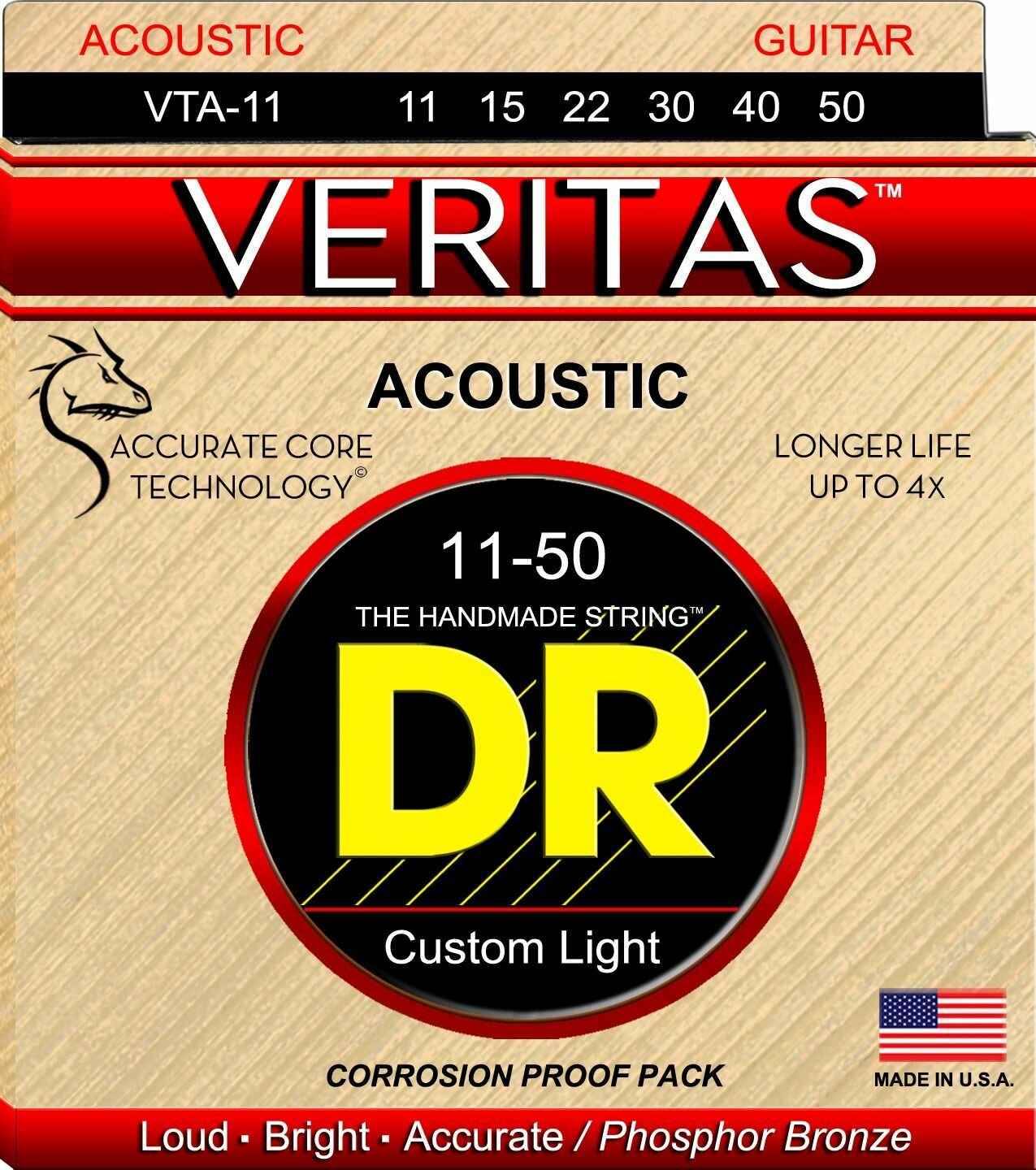 Струны для акустической гитары DR VTA-11 Veritas Phosphor Bronze Custom Light 11-50
