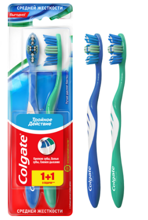 Набор из 3 штук Зубная щетка Colgate тройное действие средняя 1+1