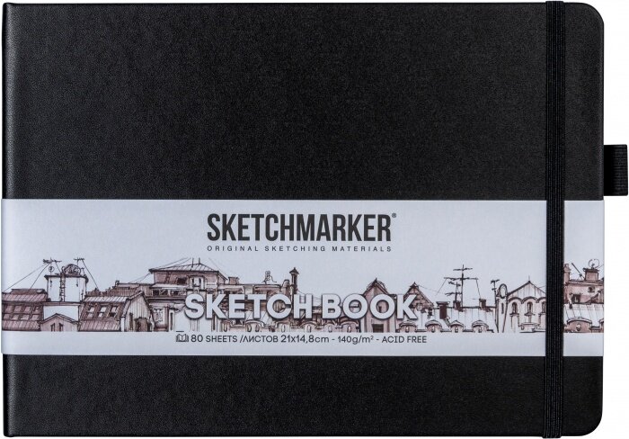Sketchmarker 2314004SM Блокнот для зарисовок sketchmarker, 140 г/м2, а4, 80 л, твердая обложка, черный пейзаж