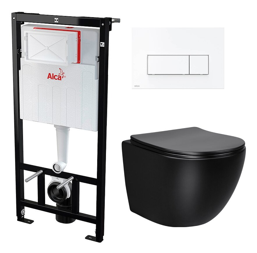 Комплект 3 в 1 инсталляция AlcaPlast + Унитаз Vincea Globo VT1-14SMB + кнопка белая