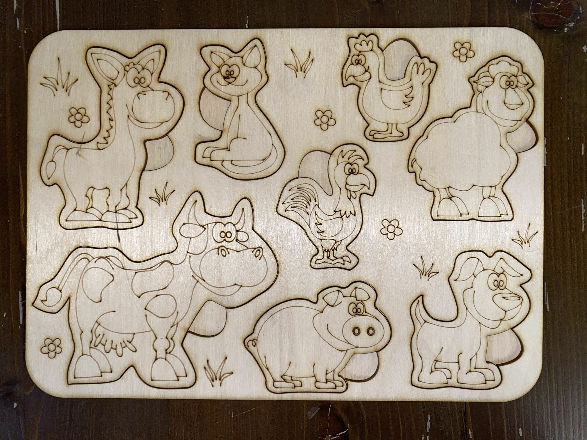 Пазл-раскраска из фанеры "Веселая ферма" 30х22см