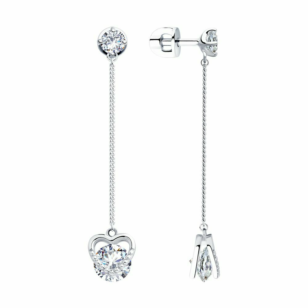 Серьги пусеты, серебро, 925 проба, родирование, фианит