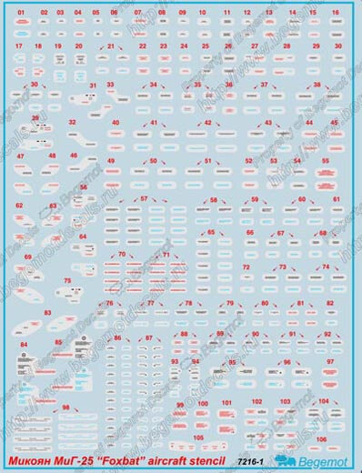 Деколь Микоян МиГ-25 технические надписи, 1/72