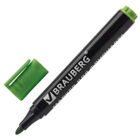 Маркер для флипчарта BRAUBERG, непропитывающий, зеленый, круглый наконечник, 2,5 мм, 151256