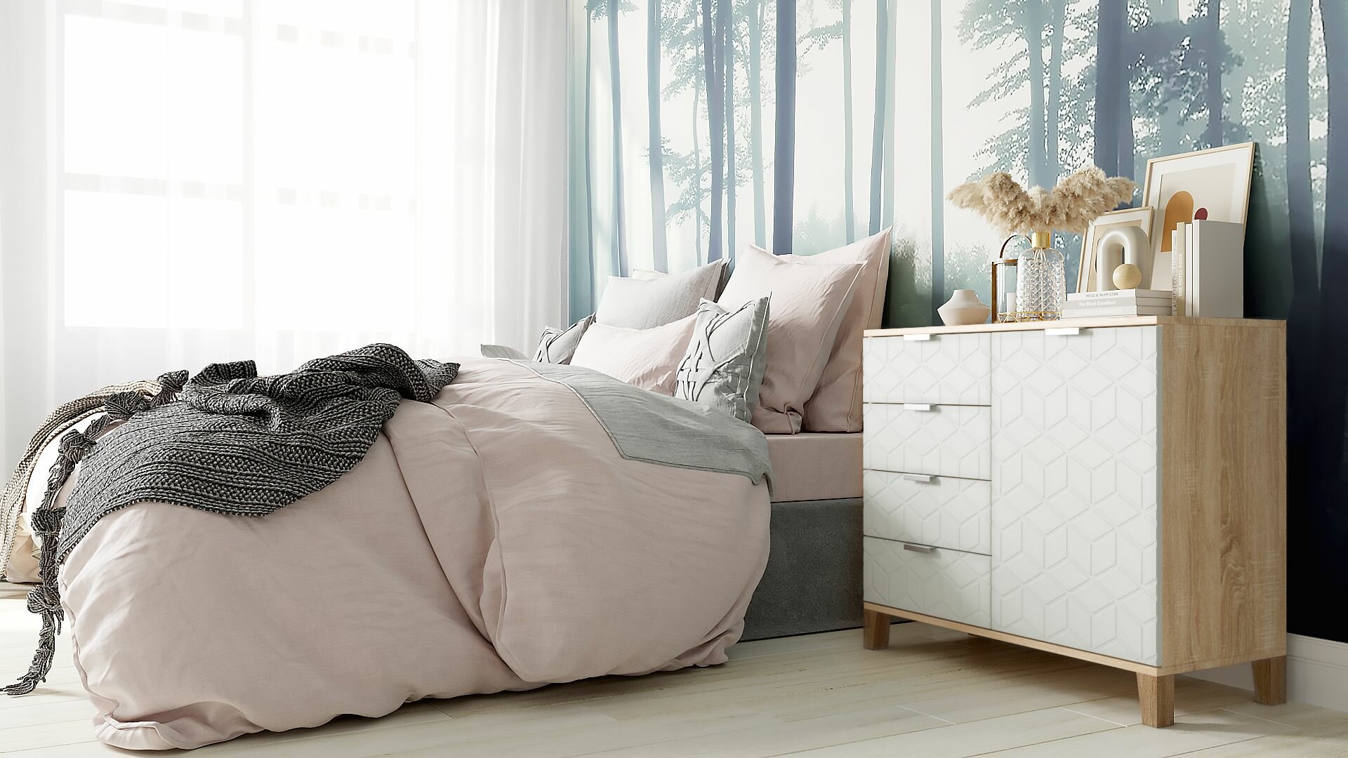 Комод с ящиками и полками для одежды Йорк 26 с 4 ящиками 90 х 80 х 40 см