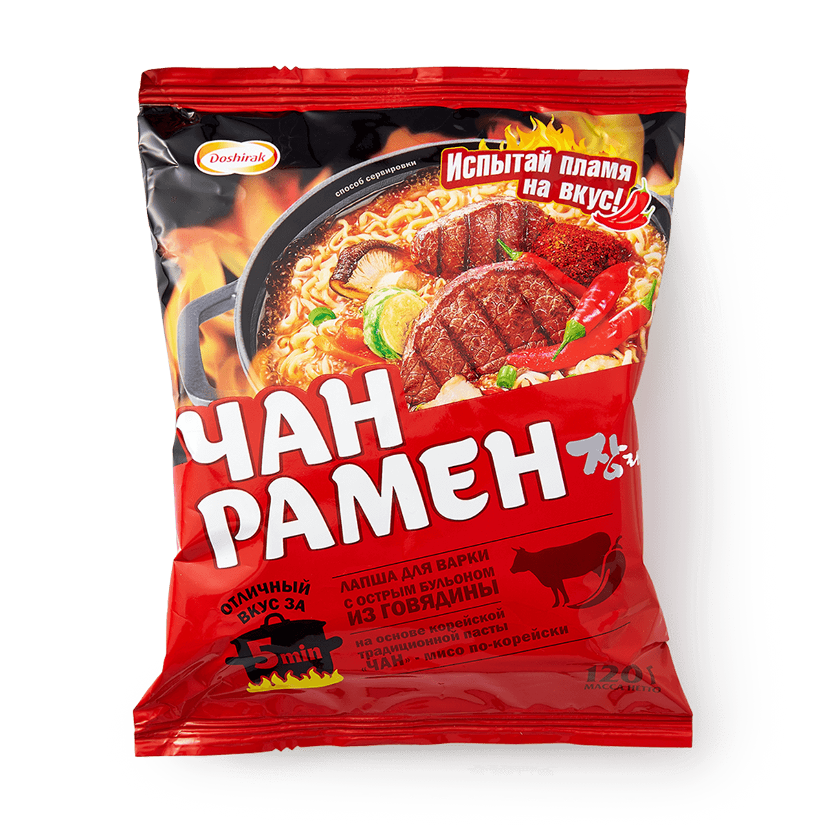 Лапша для варки Doshirak "Чан Рамён" со вкусом говядины, острая
