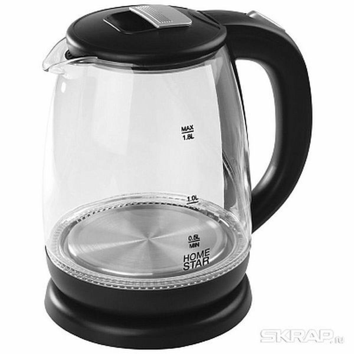 Чайник HomeStar HS-1018 (1,8 л) стекло, пластик черный