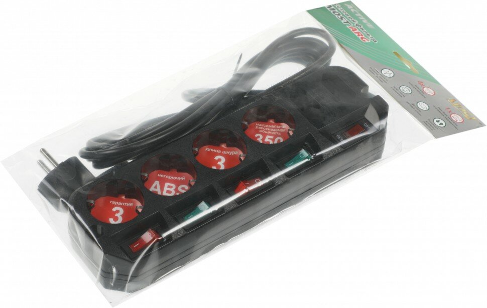 Сетевой фильтр Most ARG 3м (6 розеток) черный (пакет ПЭ)