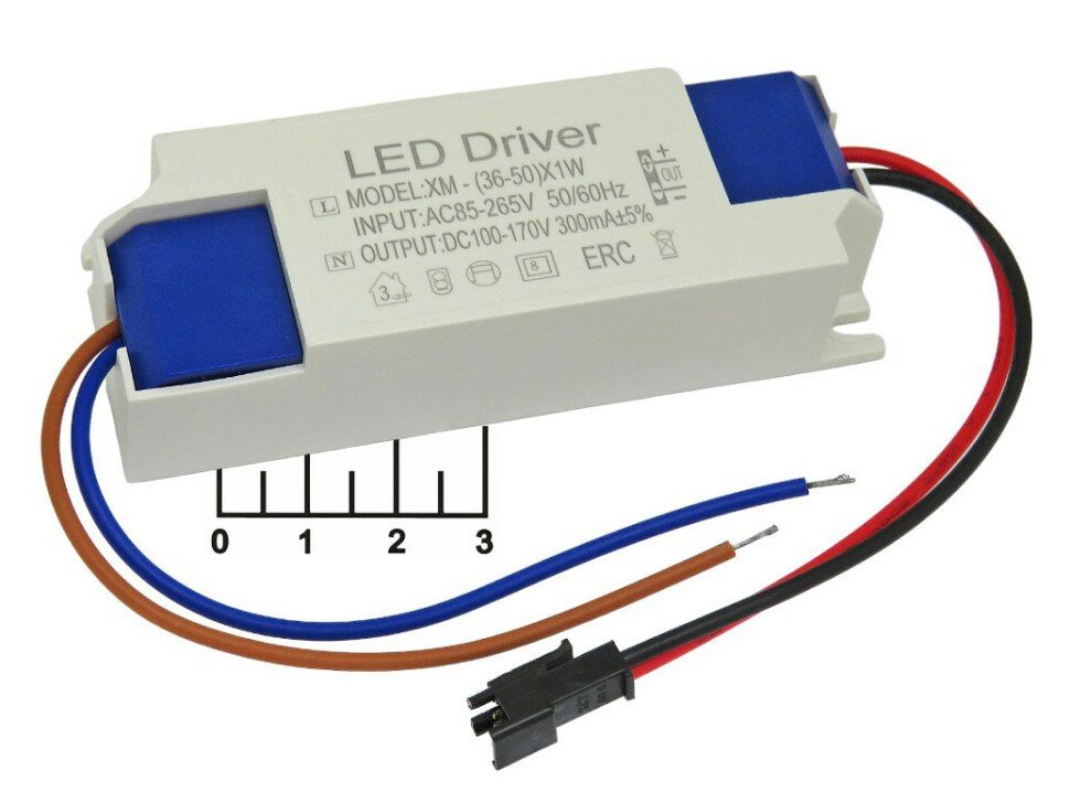 Драйвер светодиода 300mA/100-170VDC 85-265VAC (36-50)*1W (2pin)