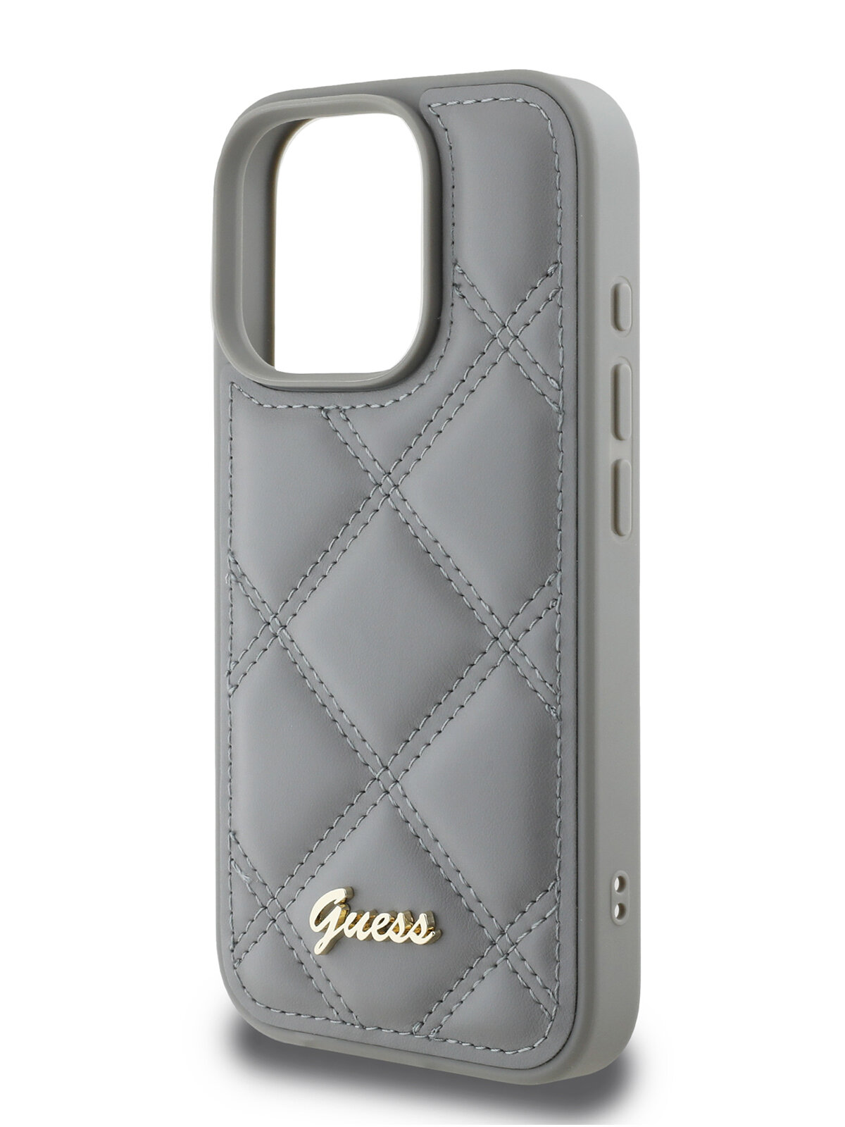 Guess для iPhone 16 Pro Max чехол PU Quilted with Script metal logo Hard Grey