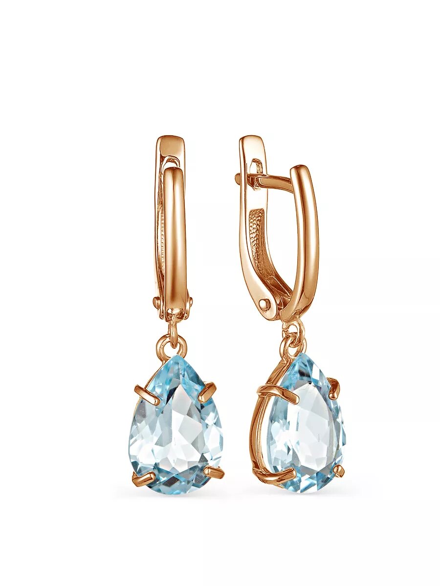 Серьги, красное золото, 585 проба, топаз, бриллиант