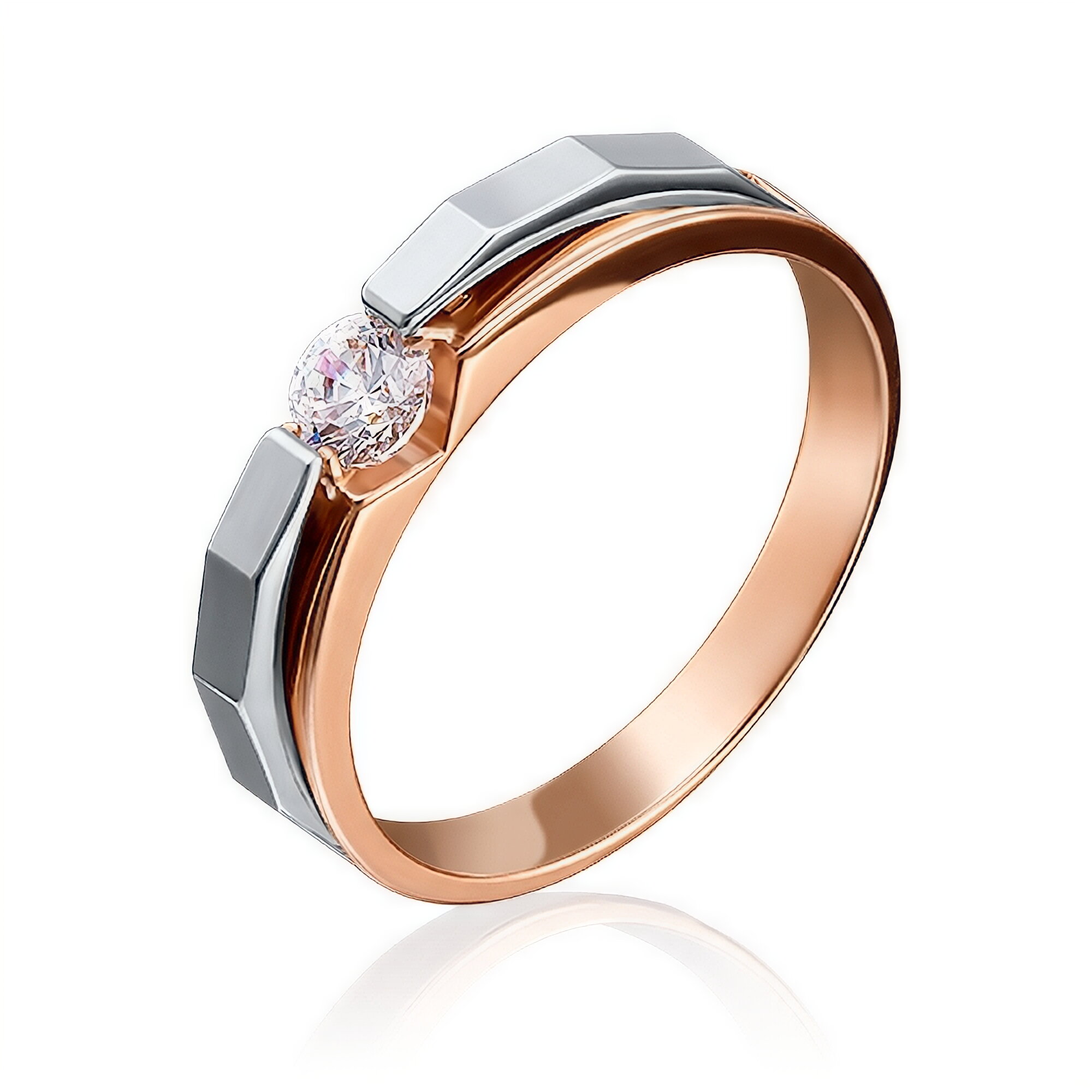 Кольцо, комбинированное золото, 585 проба, фианит