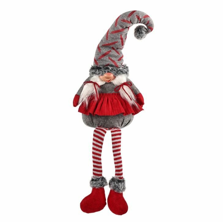 Фигура новогодняя Santi Гном в красной шубе и колпаке на длинных ногах h59 см