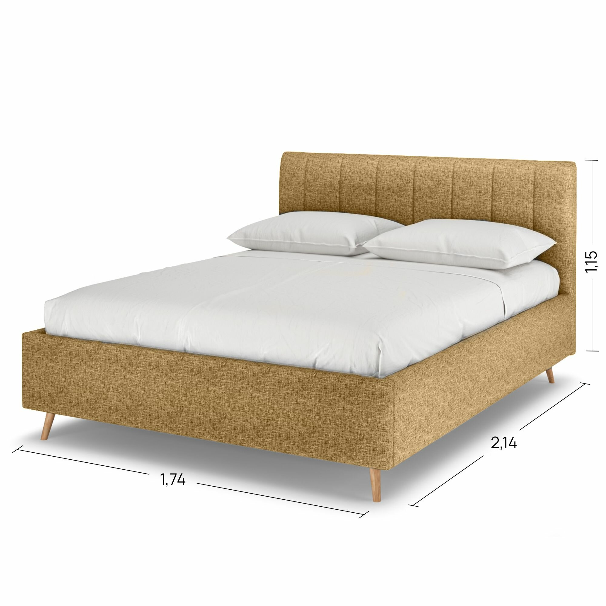 Двуспальная кровать 120х200, "York" с мягким изголовьем для дома, для спальни, ортопедическое основание. Рогожка Бежевый (без подъёмного механизма) Bingo 32