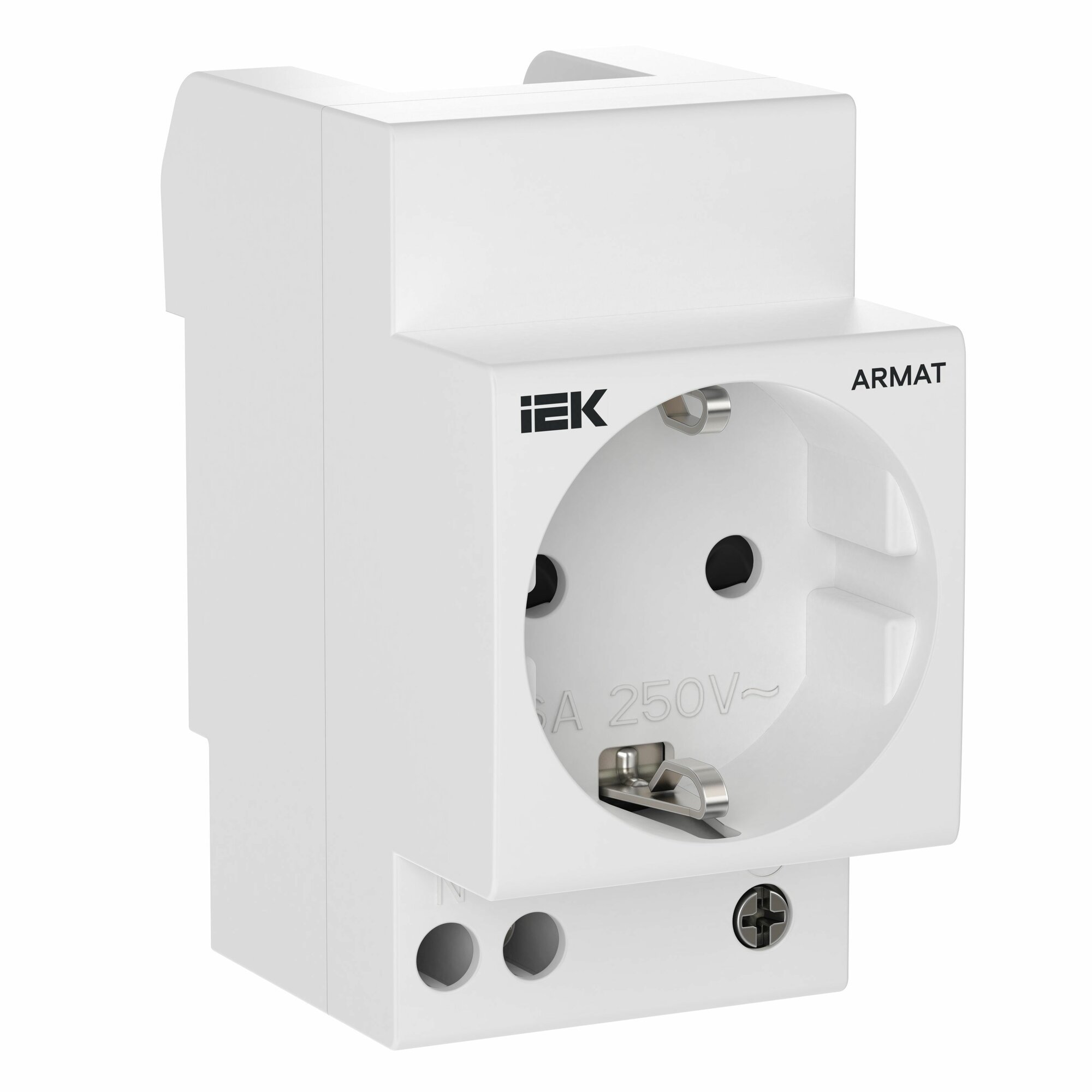 ARMAT Розетка на DIN-рейку 45мм с заземлением с защитными шторками 16А IEK